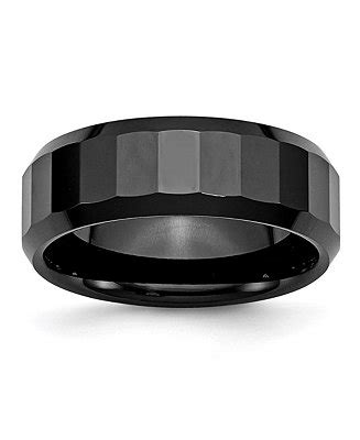 Chisel Ceramic Black Faceted Beveled Edge Polished Wedding Band Ring