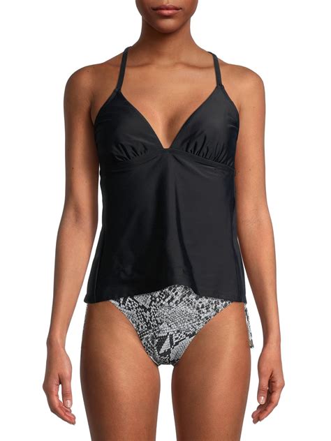 Time And Tru Womens And Womens Plus Open Back Tie Apron Tankini Top