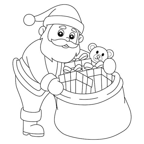 Natal Papai Noel Saco Isolado Para Colorir Vetor Premium
