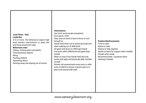 Positive Behaviour Support Plan Template Sensory Classroom