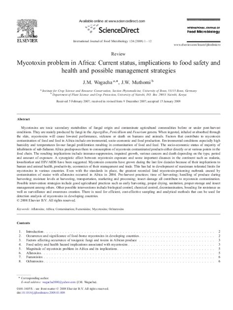 Pdf Mycotoxin Problem In Africa Current Status Implications To Food Safety And Health And