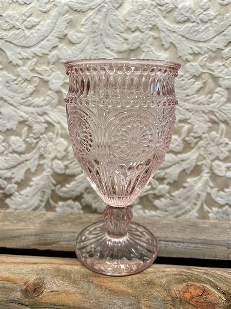 Vintage Style Pressed Glass Wine Goblet Pink Etsy