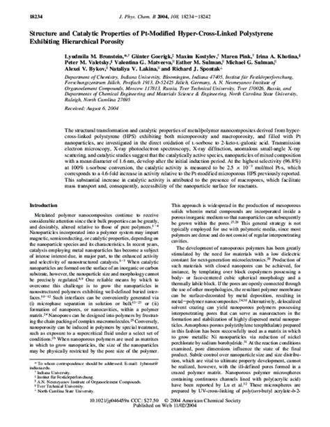 Pdf Structure And Catalytic Properties Of Pt Modified Hyper Cross Linked Polystyrene