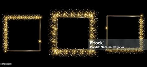 빛나는 골드 프레임 크리스마스 축하 파티 새해 카드 결혼식 처녀 파티 베이비 샤워 파티 로고에 대 한 반짝이 배경의 벡터 템플릿의 집합입니다 벡터 일러스트 레이 션 새해에