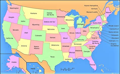 ⊛ Mapa De Estados Unidos 🥇 Político And Físico Descargar Colorear