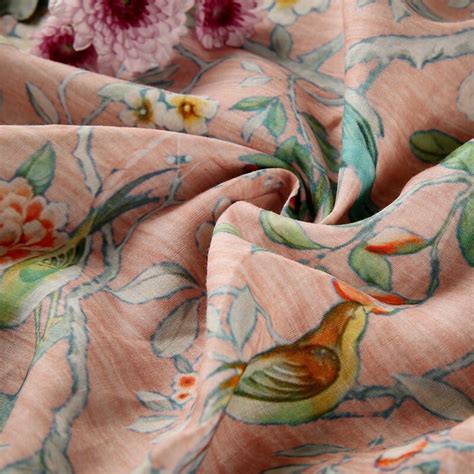 Huagying Bilttle Bird Floral Print Vintage Peach Pink Ramie Fabric For Designers By The Yard Etsy