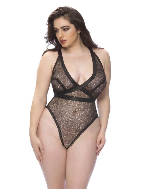 Plus Size High Leg Lace And Elastic Teddy Lingerie