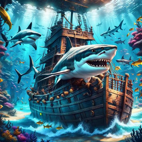 Sharks Near A Sunken Ship Ai Generated Artwork Nightcafe Creator