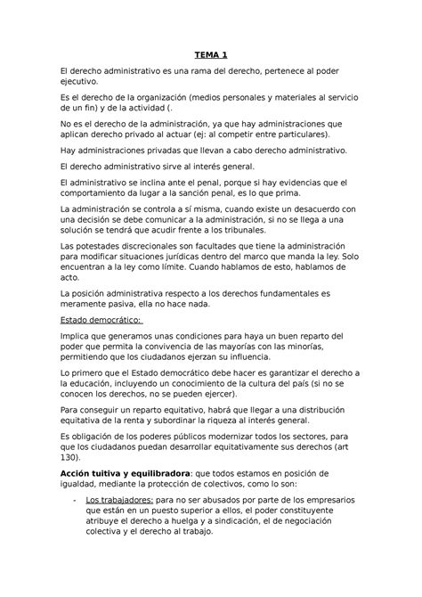 Apuntes Tema 1 Administrativo Tema 1 El Derecho Administrativo Es Una
