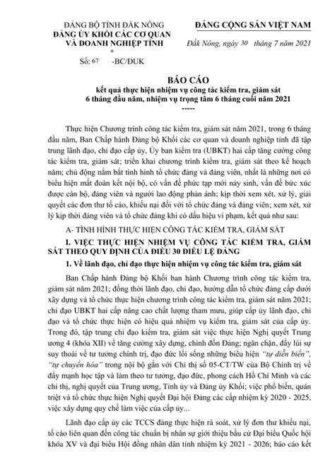 Mẫu Báo Cáo Kết Quả Công Tác Kiểm Tra Giám Sát Chi Bộ