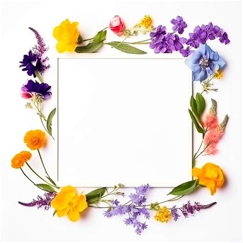 Premium Photo Square Floral Frame With Watercolor Flowers Border And