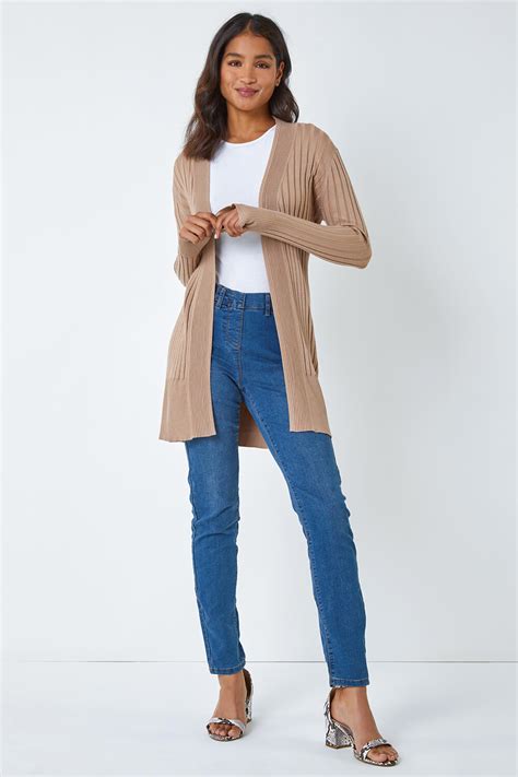 Ribbed Longline Cardigan In Camel Roman Originals Uk
