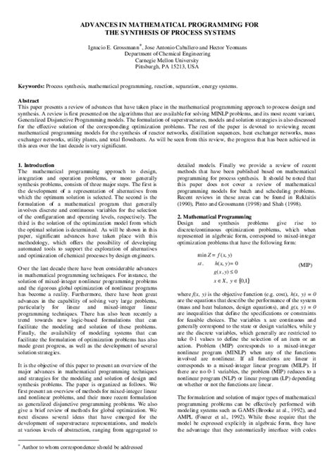 pdf mathematical programming approaches to the synthesis of chemical