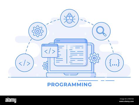 Web Development Thin Line Vector Illustration Infographic Coding On