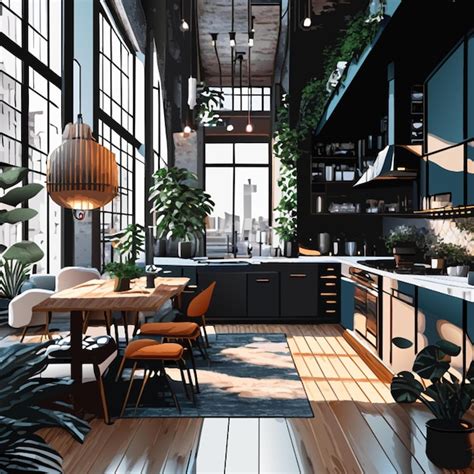 Premium Vector Interior Design Open Plan Kitchen And Living Room