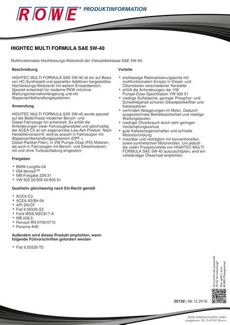 Rowe Hightec Multi Formula 5W-40 - Rowe - Ölanalysen und Ölanalytik für ...