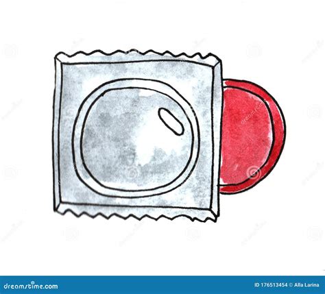 Medical Doodle Line Watercolor A Condom Hand Drawn Stock Illustration