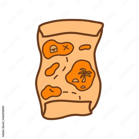 Treasure Island Map Paper Roll Colorful Vector Isolated Illustration Hand Drawn Stock Vector