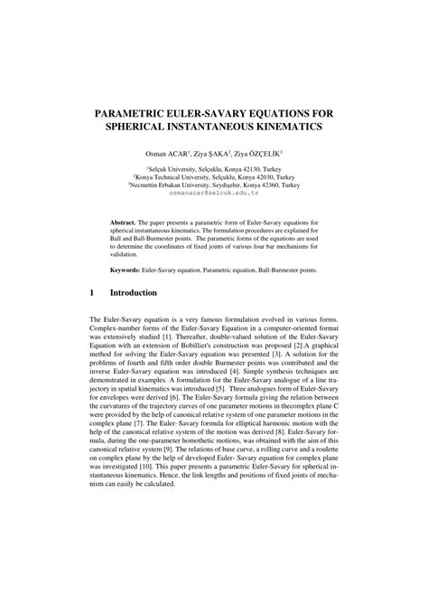 Pdf Parametric Euler Savary Equations For Spherical Instantaneous