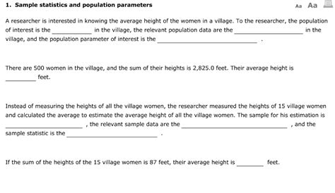 solved 1 sample statistics and population parameters aa aa