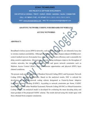 Adaptive Network Coding For Broadband Wireless Access Networks PDF