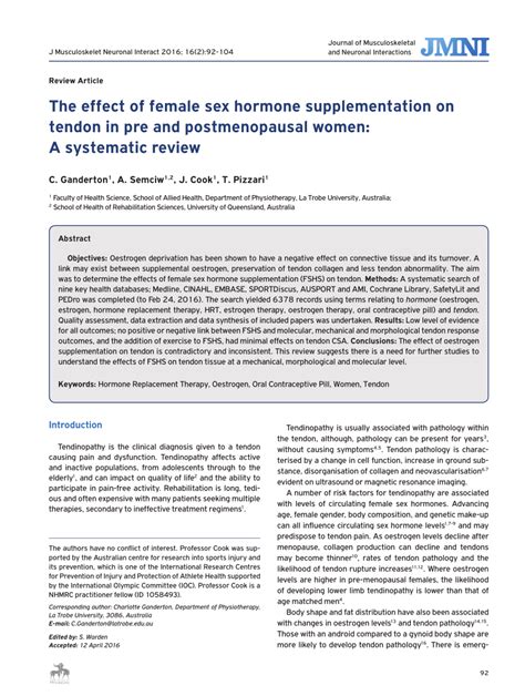 Pdf The Effect Of Female Sex Hormone Supplementation On Tendon In Pre