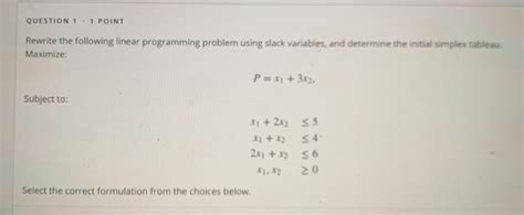Solved QUESTION 1 1 POINT Rewrite The Following Linear Chegg