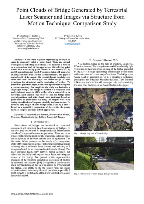 Pdf Point Clouds Of Bridge Generated By Terrestrial Laser Scanner And Images Via Structure