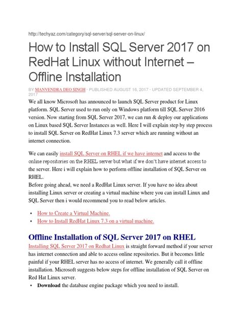 How To Install Sql Server 2017 On Redhat Linux Without Internet Pdf