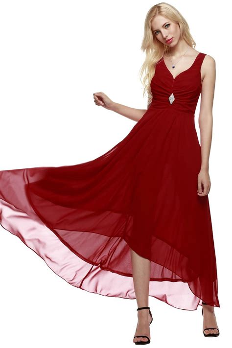Angvns Women Sleeveless Ruched Chiffon Maxi Party Evening Fromal Gown