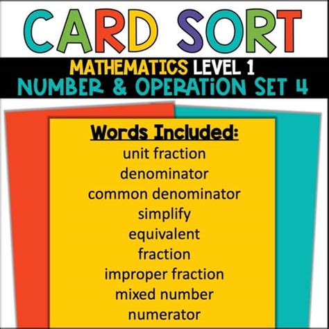 Card Sort Mathematics Level 1 Number And Operations Set 4 By Vocabulary Magic