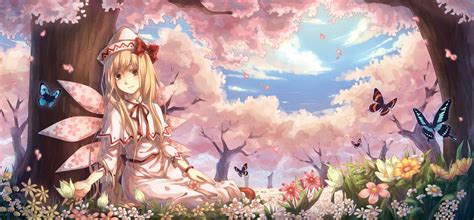 Touhou Butterfly Cherry Blossoms Flowers Lily White Touhou