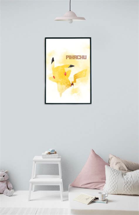 Pikachu Watercolour Poster Digital Art Print Pokemon Wall Etsy