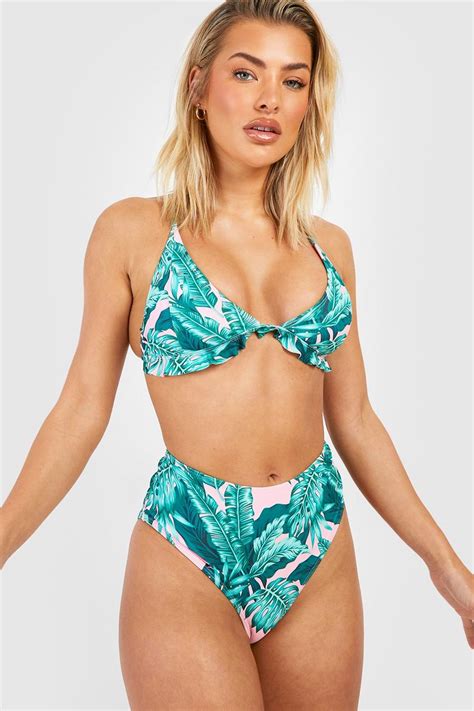 Tropical Ruffle High Waisted Bikini Set Boohoo Uk