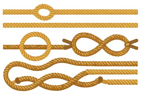 Realistic Flat Illustration Rope Brushes With Different Knots Set On A