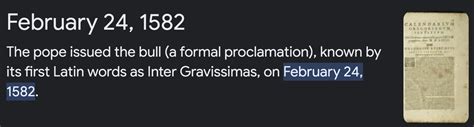 The Implementing Of The Gregorian Calendar February 24 1582 The