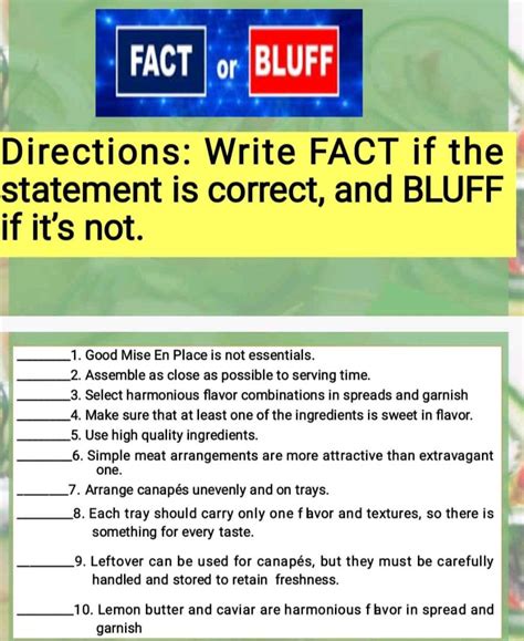 FACT Or BLUFF Directions Write FACT If The StudyX