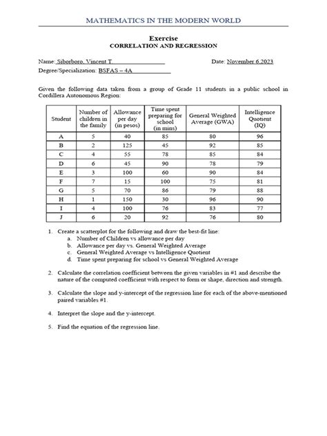 exercise on correlation and regresion pdf linear regression