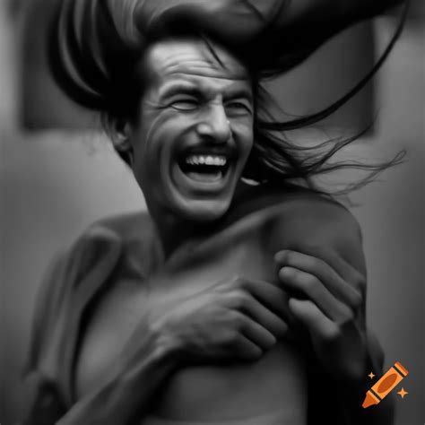 Man laughing after losing his hair on Craiyon