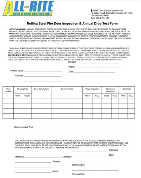 Fire Drop Test Request All Rite Doors Call Toll Free 1 888 704 7409