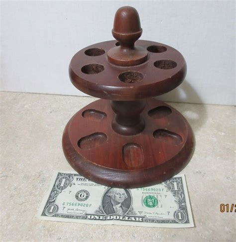 Vintage 1950s Tobacco Pipe Rack Stand Holder 6 Pipe Solid Wood