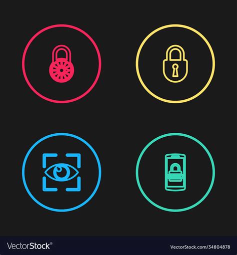 Set Line Eye Scan Mobile And Password Lock Vector Image