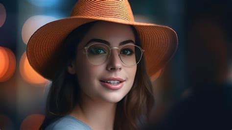 Hermosa Chica Con Gafas Y Sombrero Foto Premium