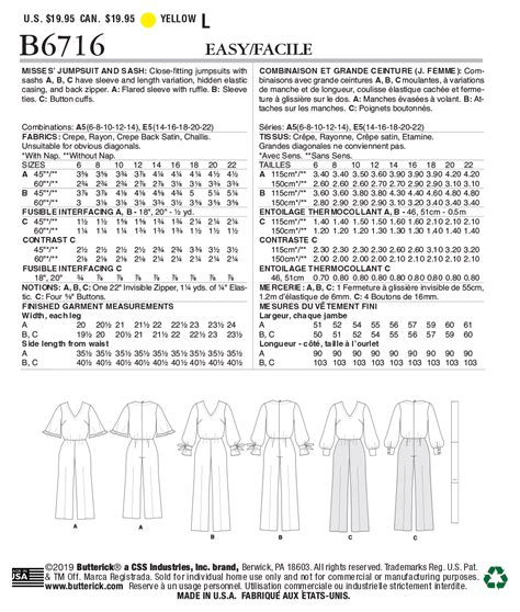 Butterick 6716 Misses Jumpsuit Sash