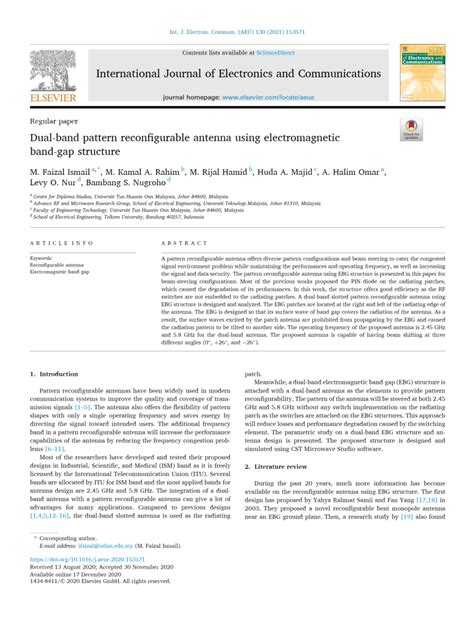 Pdf Dual Band Pattern Reconfigurable Antenna Using Electromagnetic Band Gap Structure