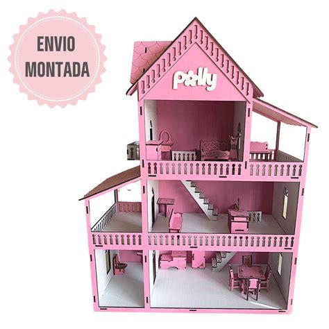 Casinha De Boneca Casa Em Mdf Pintada Sala Quarto Cozinha Varanda Modelo Artesanal Cm