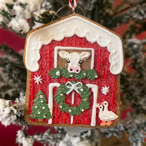 Resin Decoration Gingerbread Barn Cow Home Sweet Home