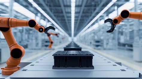 Automated Robotic Arms Precisely Place Objects On A Conveyor Belt In A Modern Factory Setting