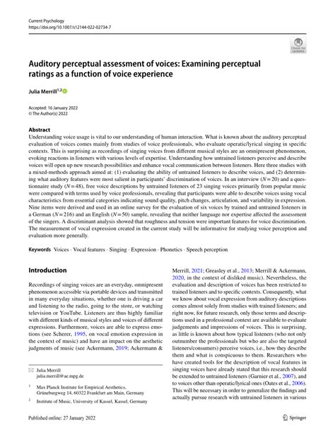 Pdf Auditory Perceptual Assessment Of Voices Examining Perceptual