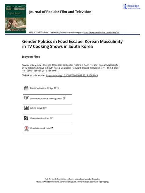 Gender Politics In Food Escape Korean Masculinity In Tv Cooking Shows